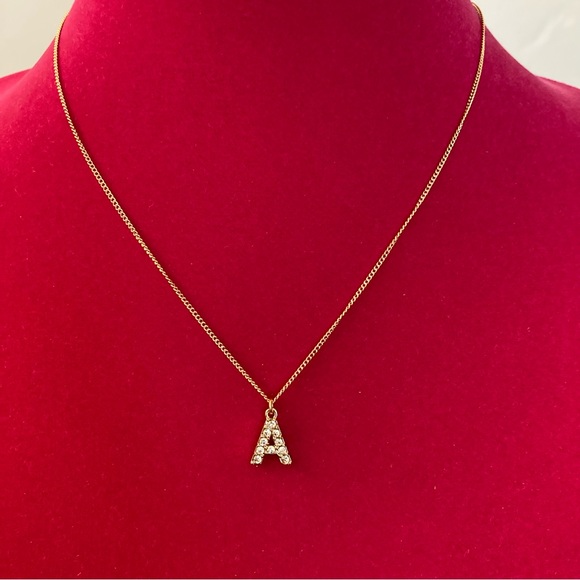 Jewelry | Necklace With Letter A Pendent With Clear Stones Gold Tone ...
